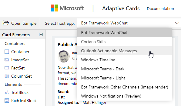 Send an Adaptive card using microsoft flow and outlook to a user